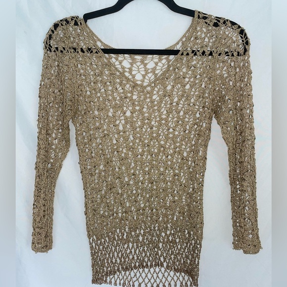 Tops | Gold Crochet Beaded Top | Poshmark